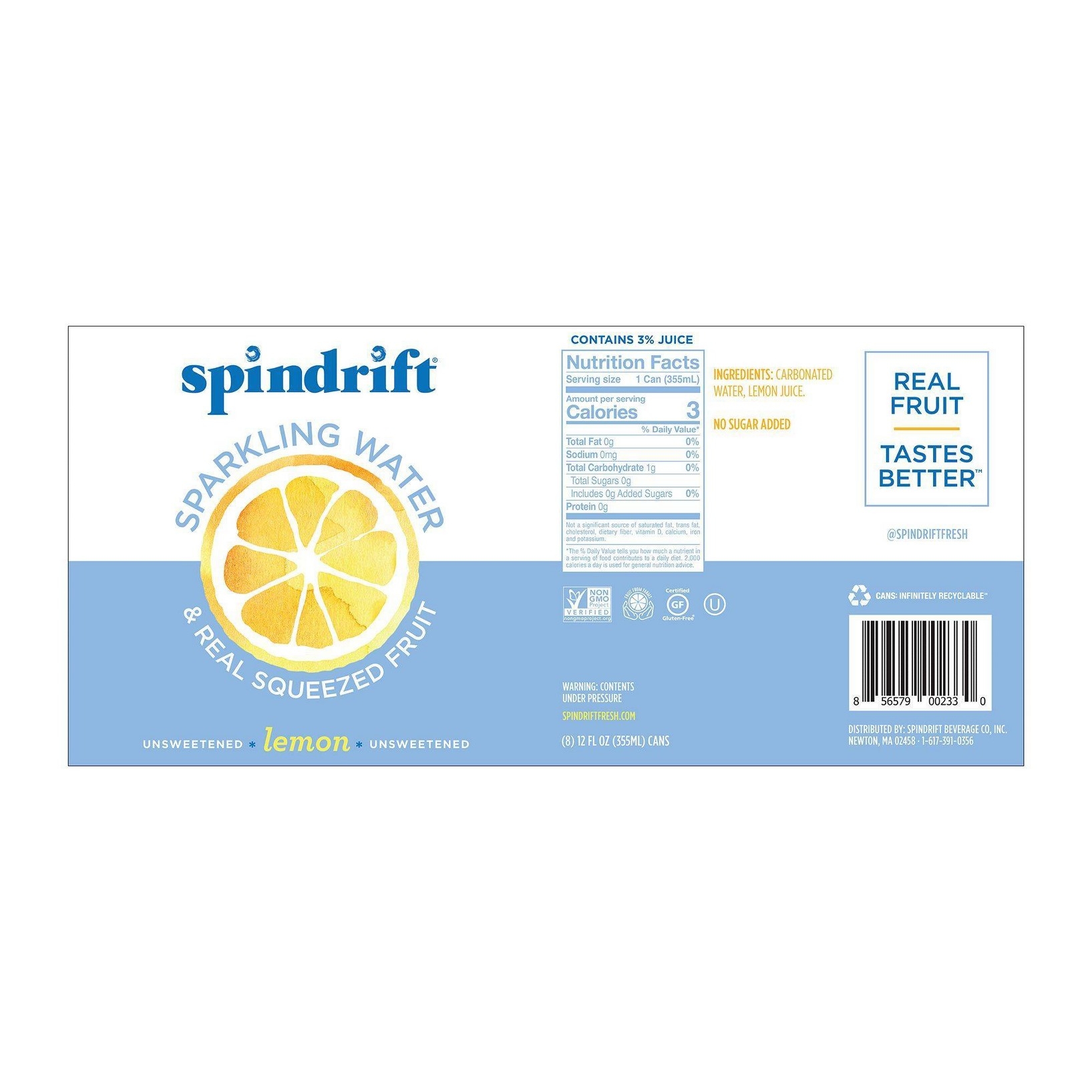 Spindrift Sparkling Water Lemon -8pk/12 fl oz Cans - Auburn Opelika Delivery Service