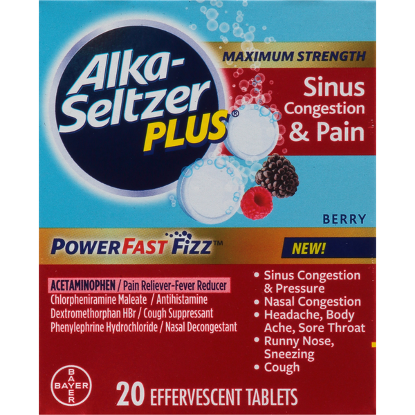 Alka-Seltzer Plus Sinus Congestion & Pain, Maximum Strength, Berry ...