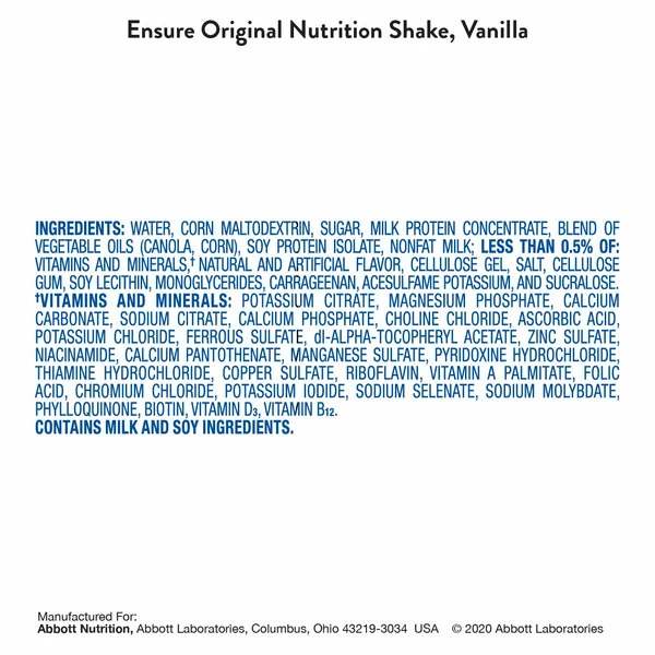 Ensure Original Nutrition Shake Vanilla Ready-to-Drink Bottles – Auburn ...