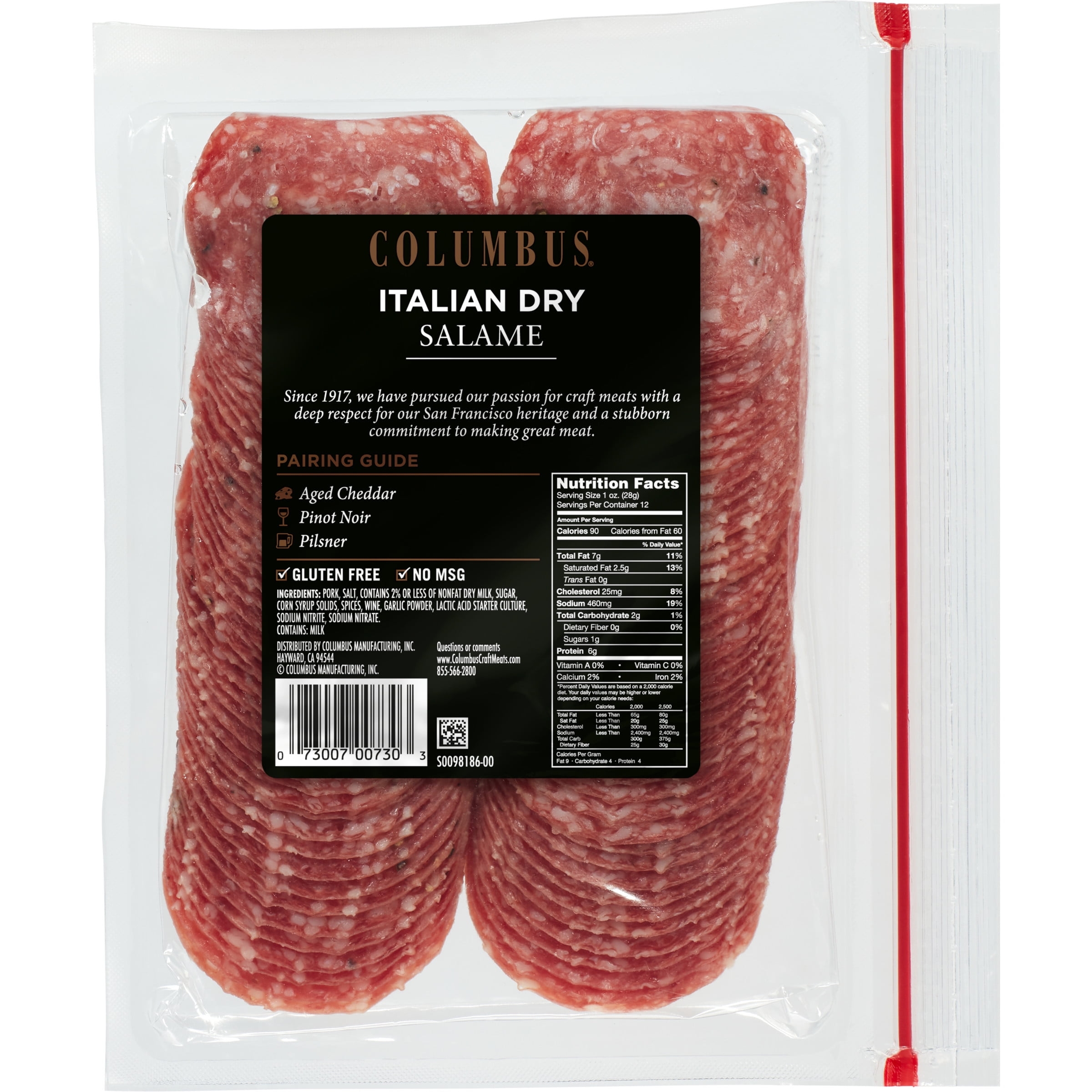 COLUMBUS, Italian Dry Salami, Sliced Charcuterie Meat, Quality Pork ...