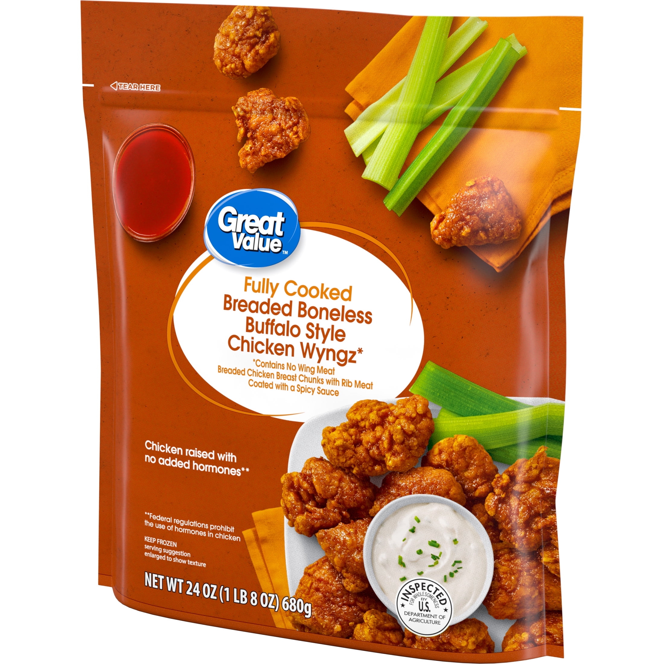 Great Value Buffalo Style Seasoned Boneless Fully Cooked Chicken Wyngz ...