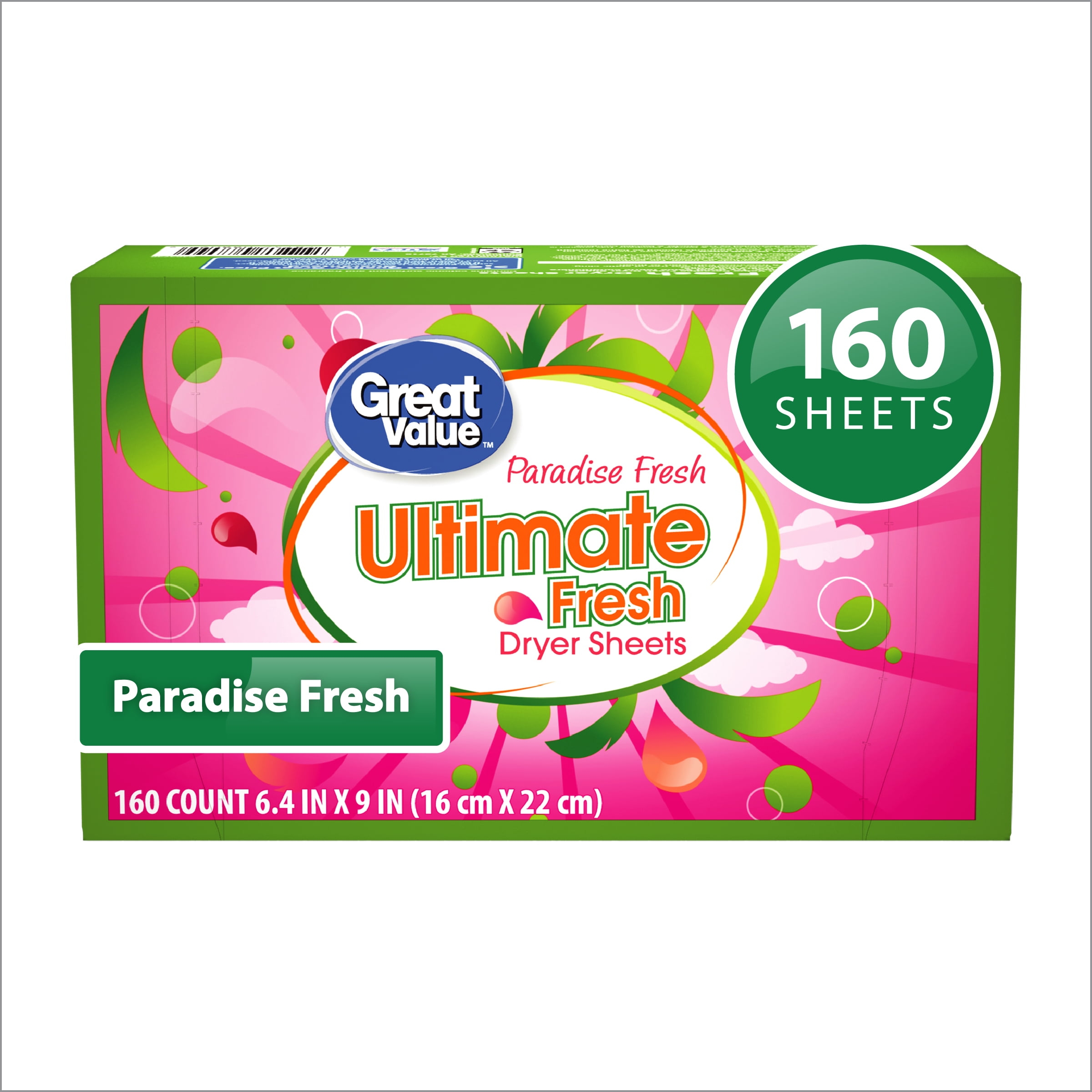 Great Value Ultimate Fresh Fabric Softener Dryer Sheets, Paradise Fresh ...